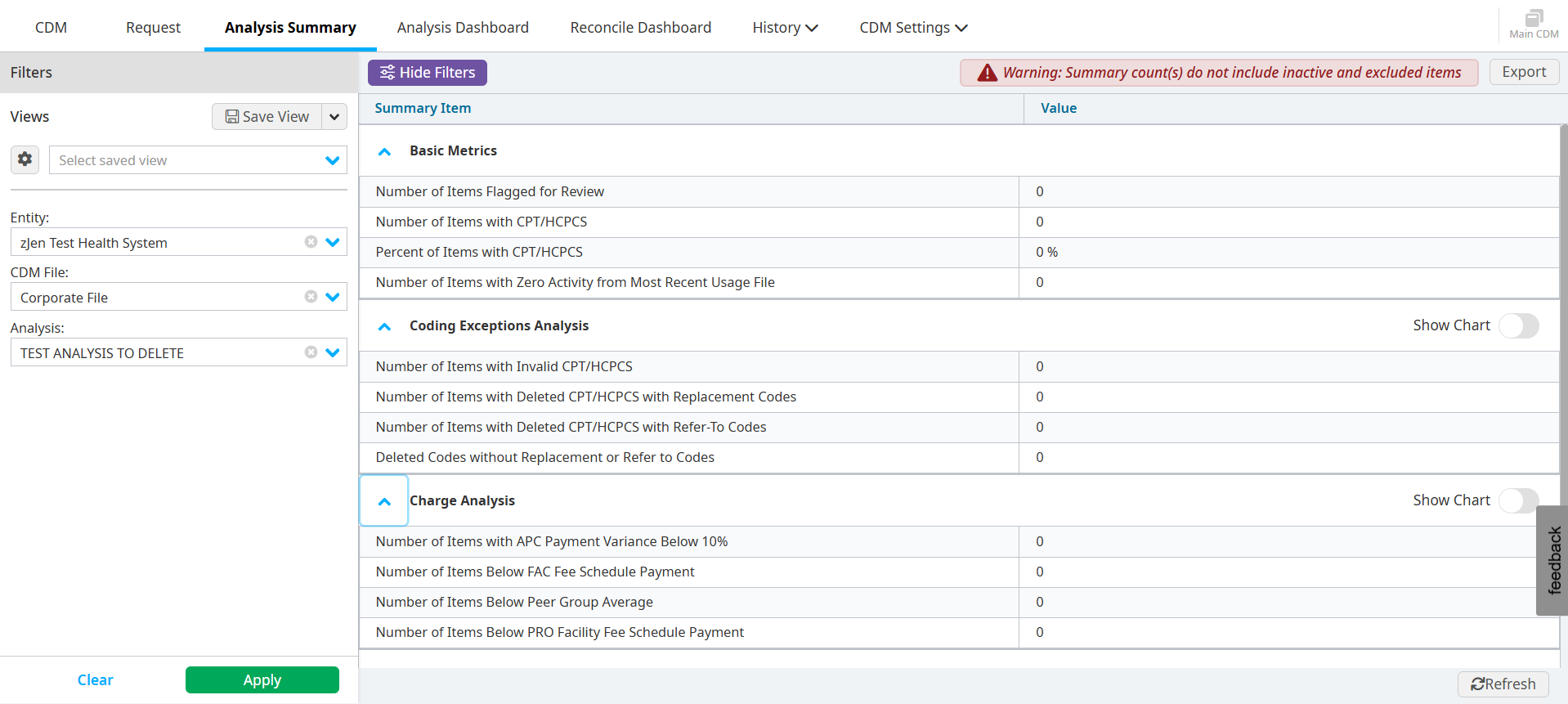 Analysis Summary Tab